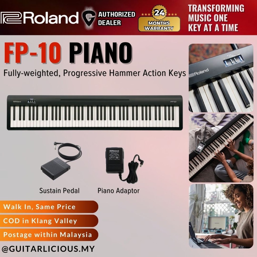 ROLAND FP-10 88-key Digital Piano with Note Stand and Adapter ( FP10 ...