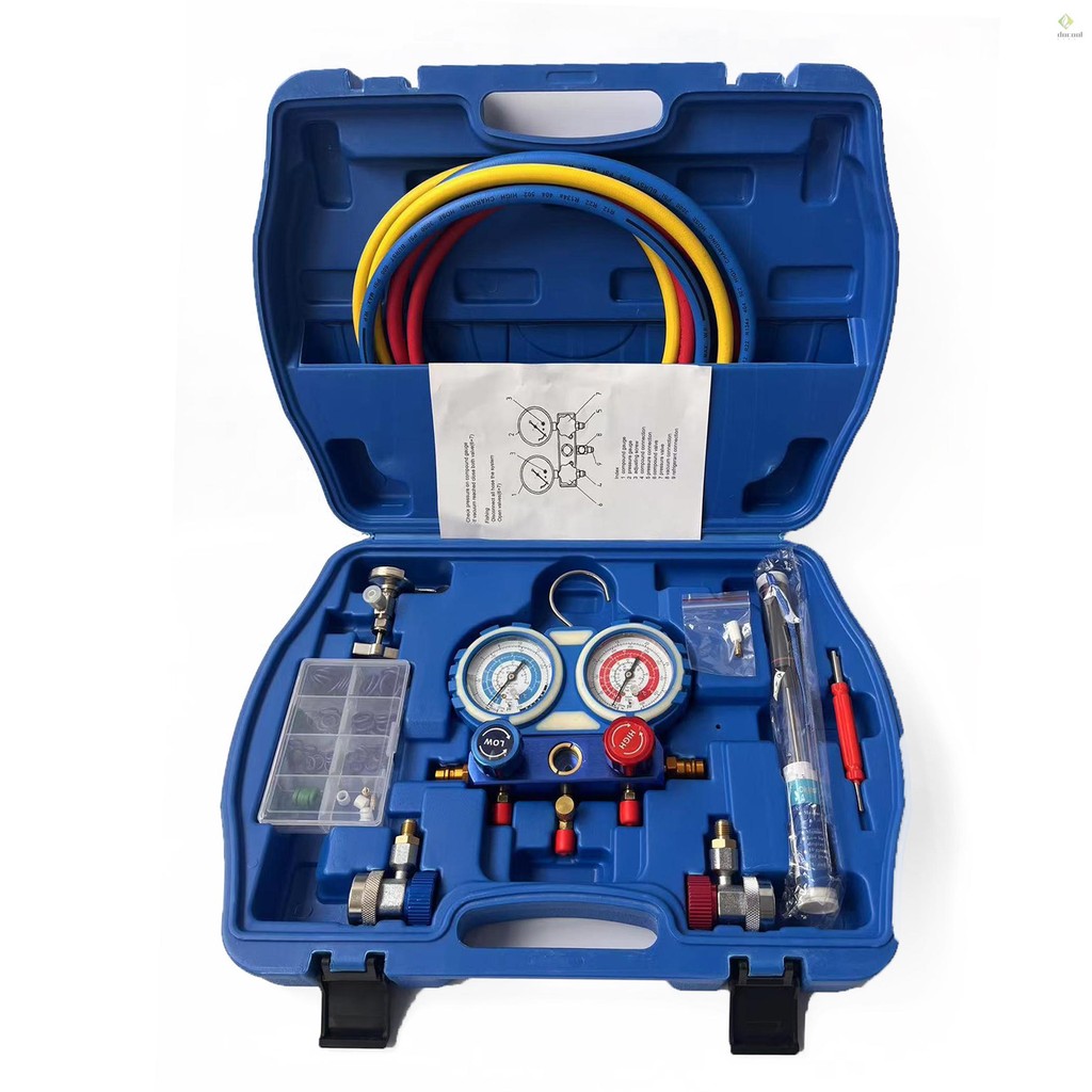 Car Air Conditioning Refrigerant Freon Double Valve Pressure Gauge with ...