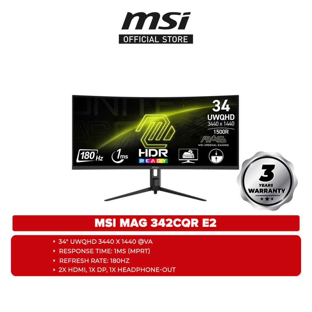 MSI MAG 342CQR E2 34" UWQHD 180Hz Gaming Monitor ( DP, HDMI, 3 Yrs Warranty ) | Shopee Malaysia