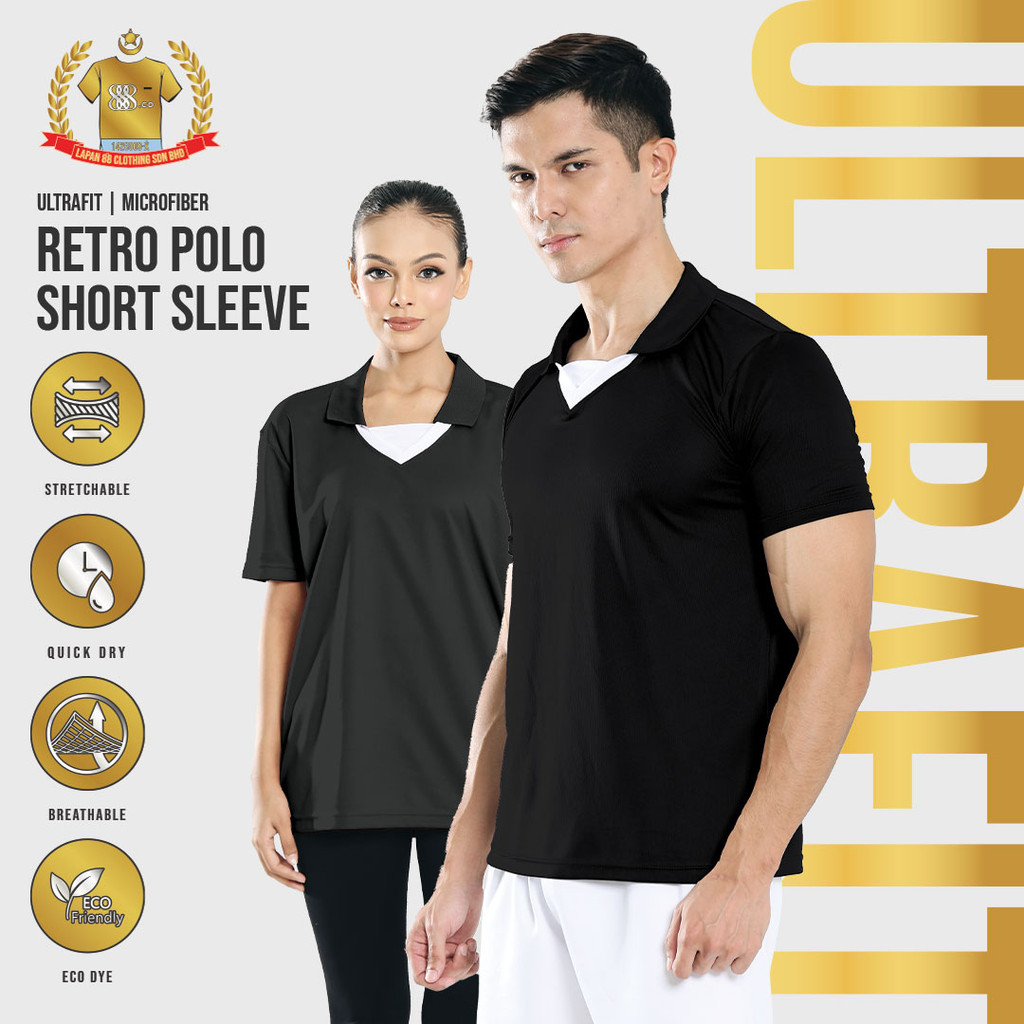 888.CO Retro Collar V-Neck Shirt Microfiber Short Sleeve Polo Men Baju ...