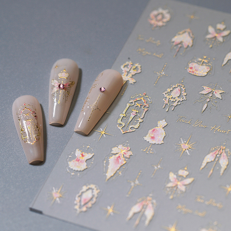 5D new technology pink hot stamping butterfly nail sticker back ...