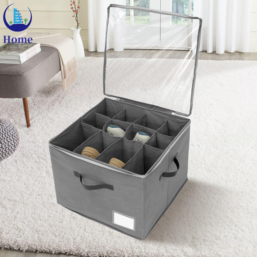 Shoe Storage Box 12 Compartments Folding Shoebox with Transparent ...