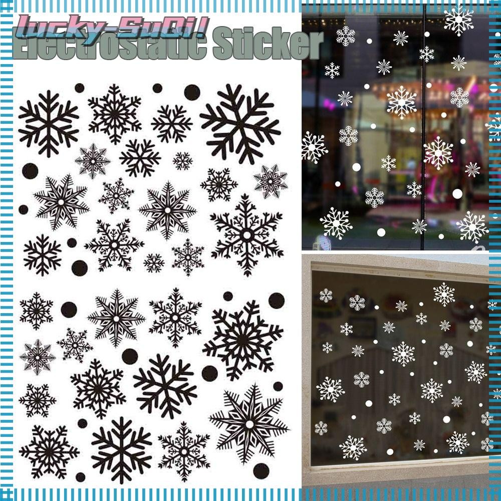 LUCKY-SUQI 30pcs Wall Sticker, White Snowflake PVC Christmas Snowflakes ...