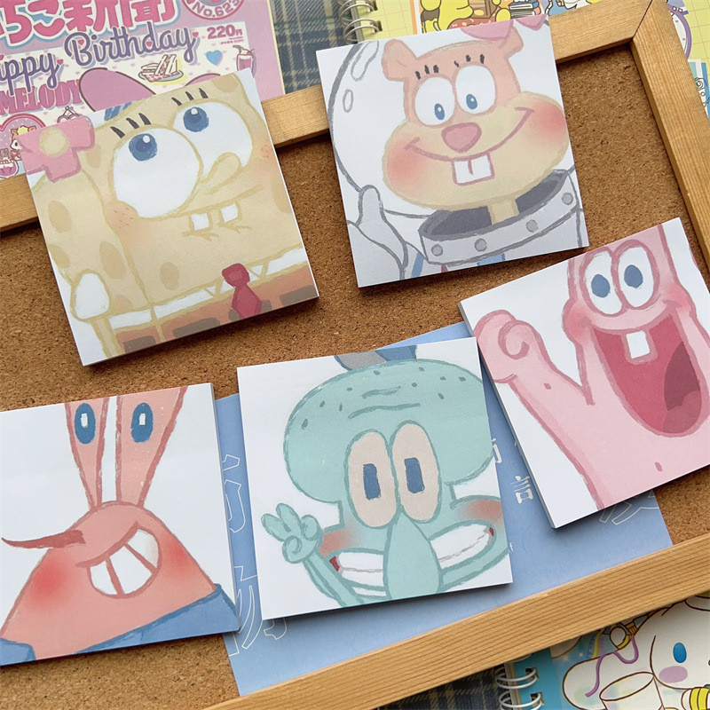 50 Sheets/set Cartoon SpongeBob SquarePants Theme Sticky Notes - Tear ...