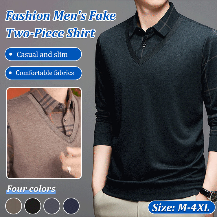 Fashionable men's faux two-piece shirt Fake twopiece longsleeved Tshirt ...