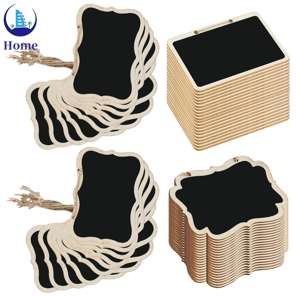 60Pcs Chalkboard Tags with Hemp Rope Hangable Mini Chalkboard Sign Wood ...