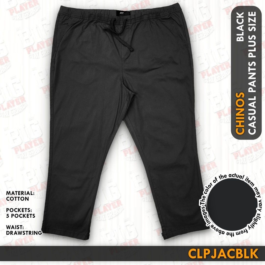 Plus Size Men's Chinos Long Pants Stretchable Regular Cut Color Black ...