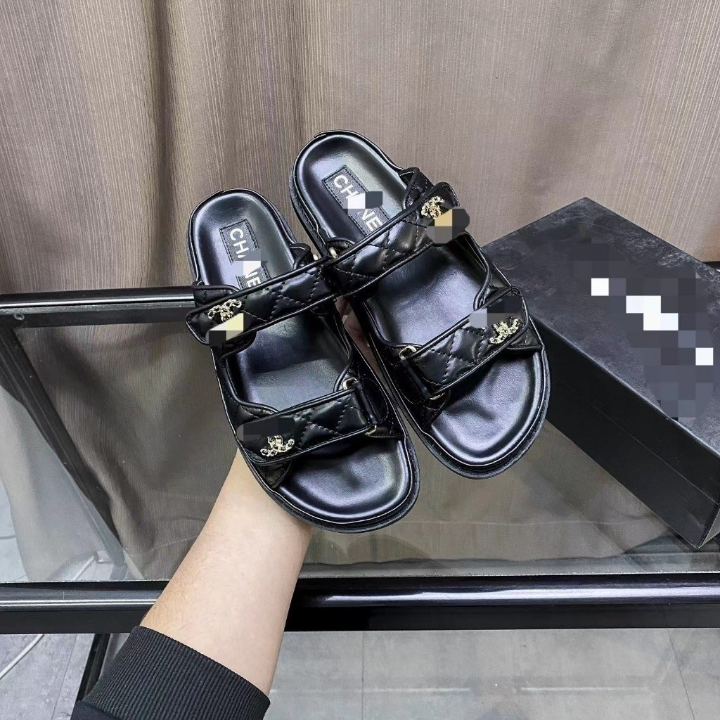 Chanel Style Beach Velcro Slippers Fashion Summer Women Outer Wear High ...