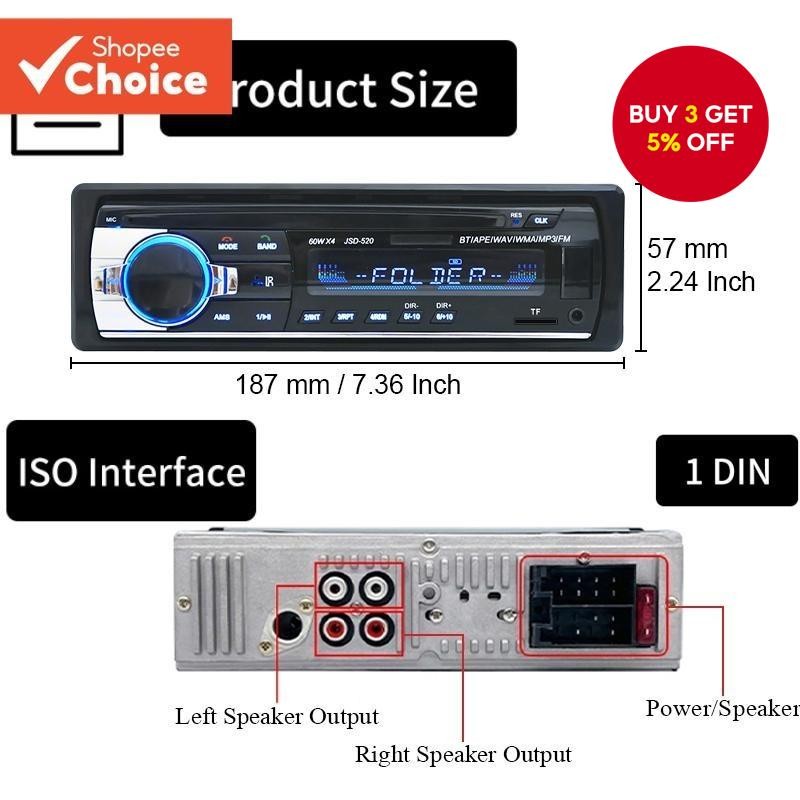 Car Stereo Bluetooth 1 Din 12V/24V Radio Player Digital FM Audio 1Din ...