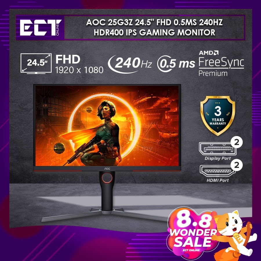 AOC 25G3Z 24.5" FHD (1920 x 1080) 0.5ms 240Hz HDR400 IPS Gaming Monitor (HDMI,DP) | Shopee Malaysia