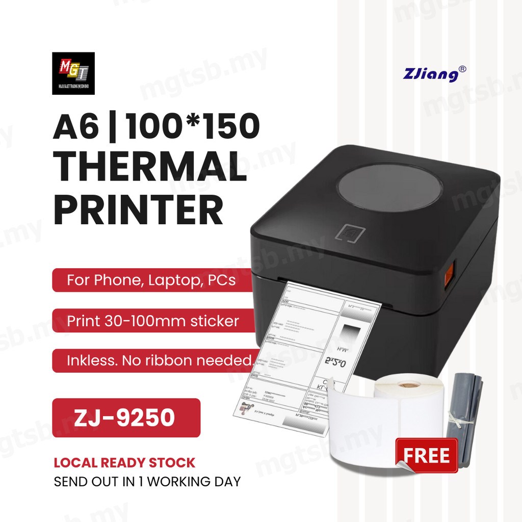 ZJ9250 Bluetooth A6 Thermal Printer Waybill Shipping Label Parcel Mesin ...