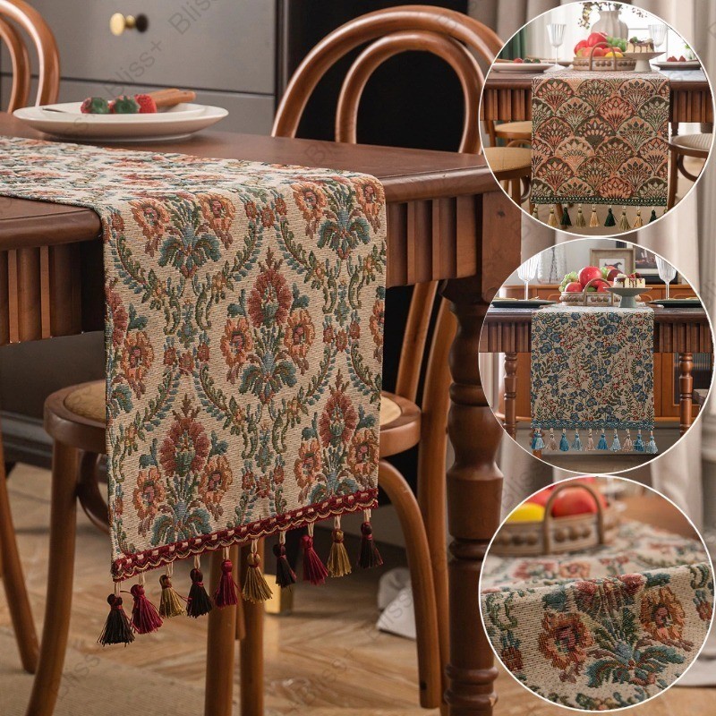 Table Runner Floral Tassel Table Cloth for Coffee Table Living Room ...