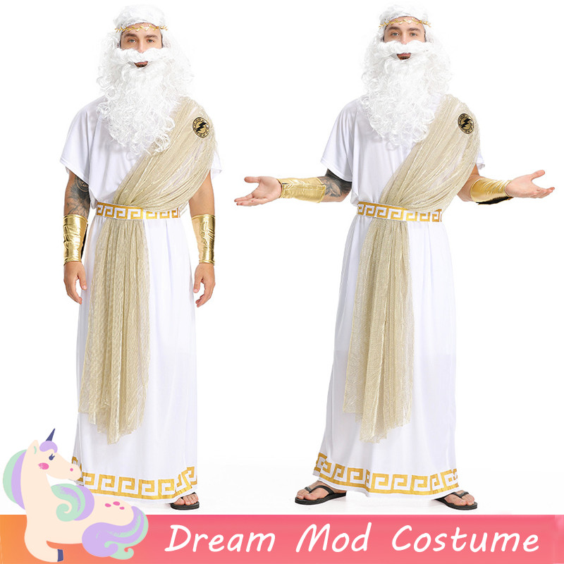 Greek Legend Zeus Cosplay Costume Ancient Rome Greece God White Golden ...