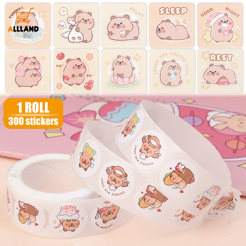 300 Pcs/ Roll Cute Capybara Series Cartoon Sticker - Envelope Present ...