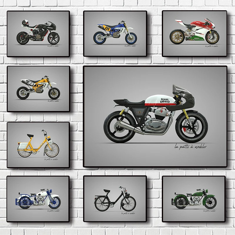 Motosikal poster gunung basikal motosikal Retro gambar kanvas cetak ...