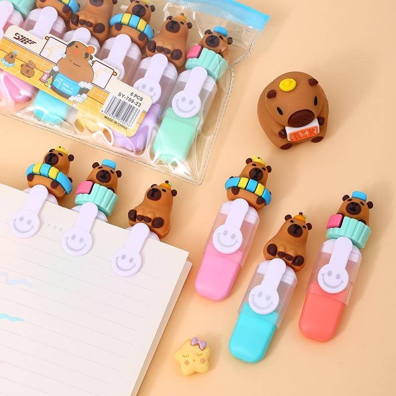 6Pcs/Pack Capybara Cartoon Color Highlighter Kawaii Stationery Color ...