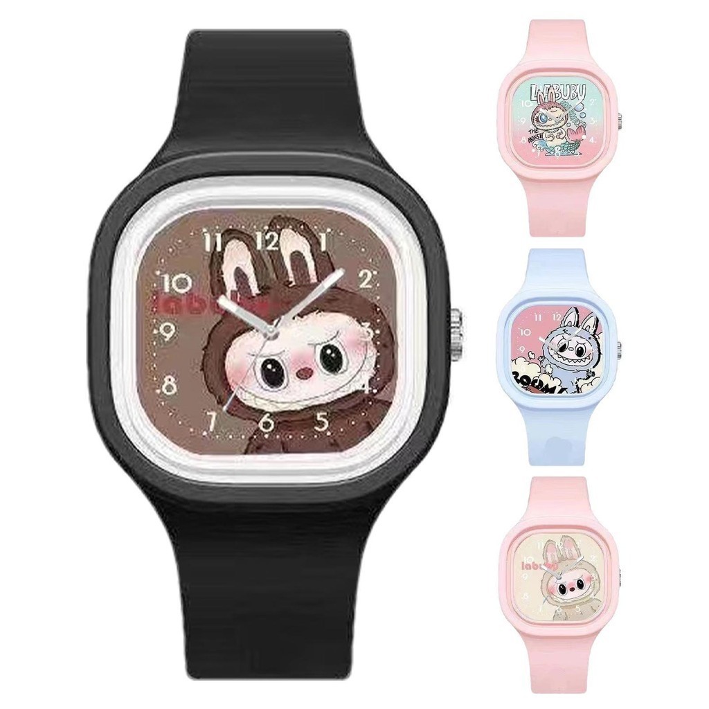 square cute labubu labubu cartoon watch skin-friendly silicone watch ...
