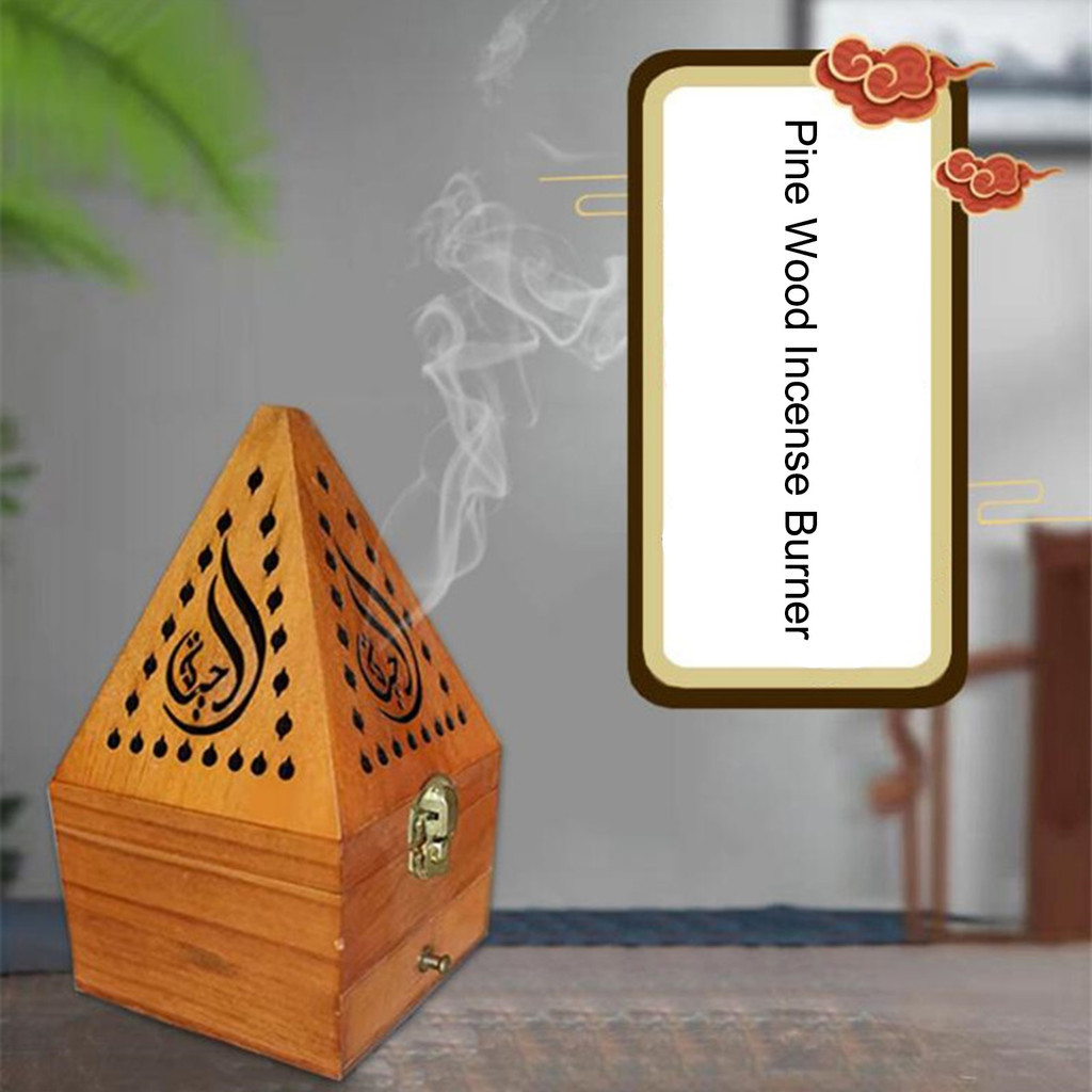 Pine Wood Incense Burner Chinese Style Pyramid Shape Antique Sandalwood ...
