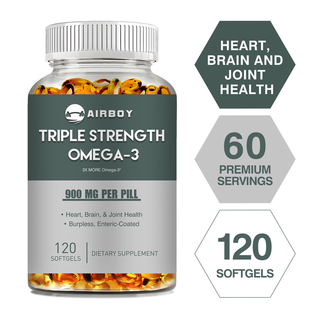 AIRBOY Omega 3 Fish Oil, Triple Strength OMEGA-3, 900 mg Per Caplet ...