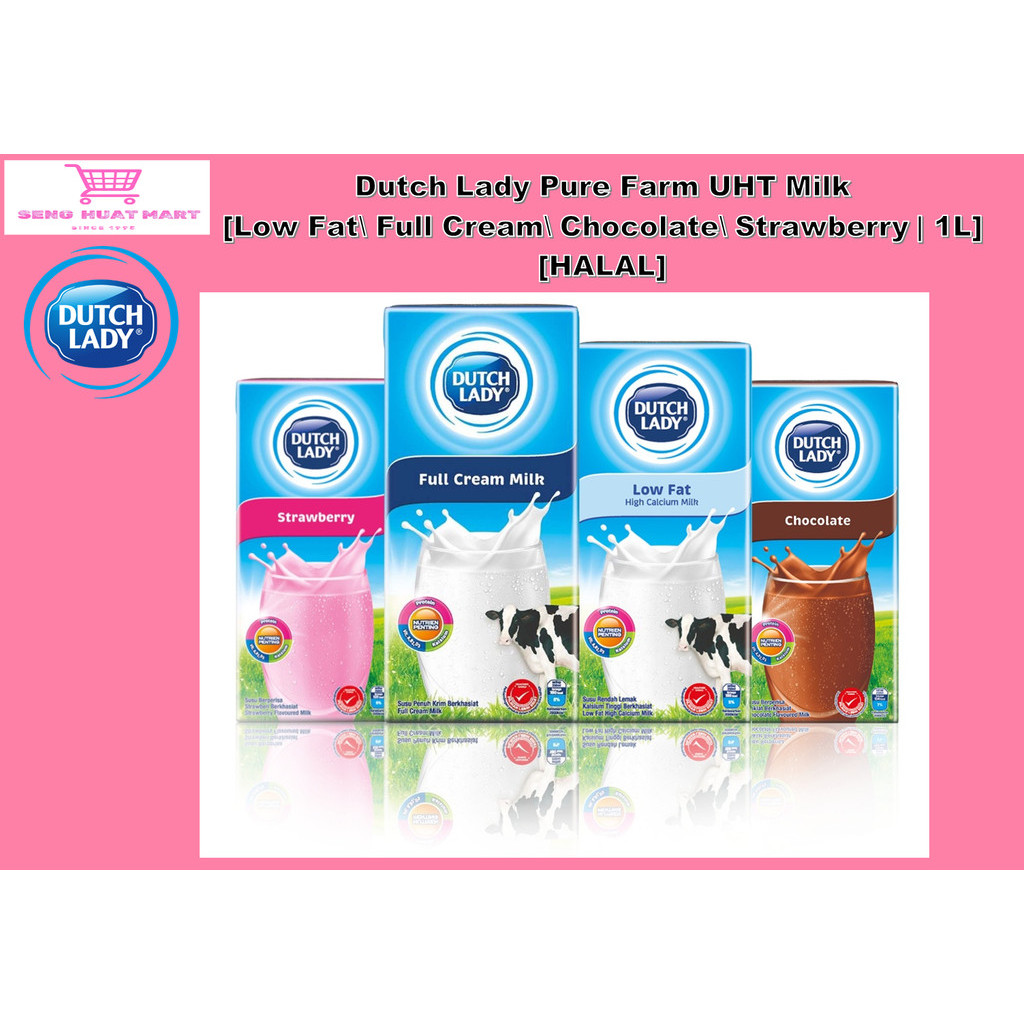 Dutch Lady Pure Farm UHT Milk [Low Fat\ Full Cream\ Chocolate\ Strawberry | 1L | HALAL] | Shopee ...