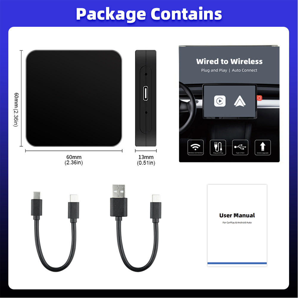 Wired To Wireless CarPlay Android Auto AI Box Car Dongle BT WiFi Plug ...