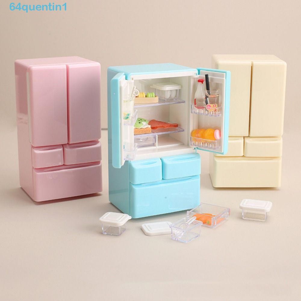 QUENTIN1 Dollhouse Miniature Fridge, Three Layers Classic Mini Kitchen ...