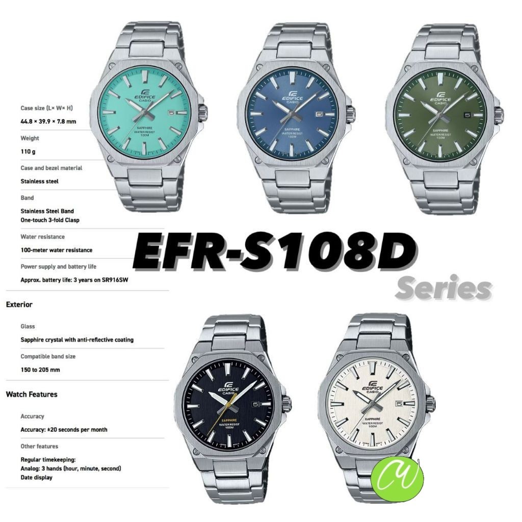 [ EDIFICE EFR-S108D SERIES ] SAPPHIRE CRYSTAL ANALOG MEN WATCH | Shopee ...
