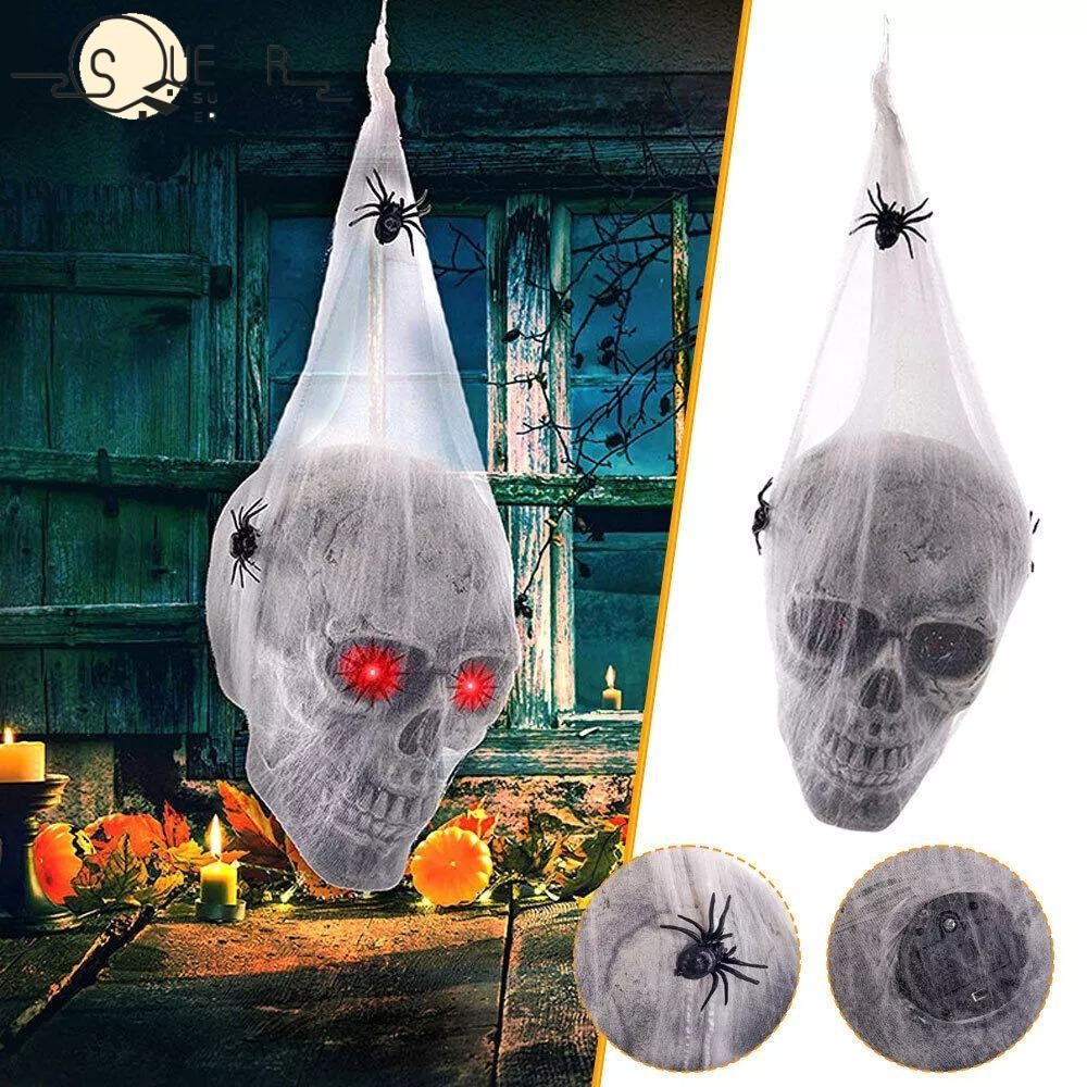 SUEREN Skeleton Voice Activated Decorations, Spider Cotton Halloween ...