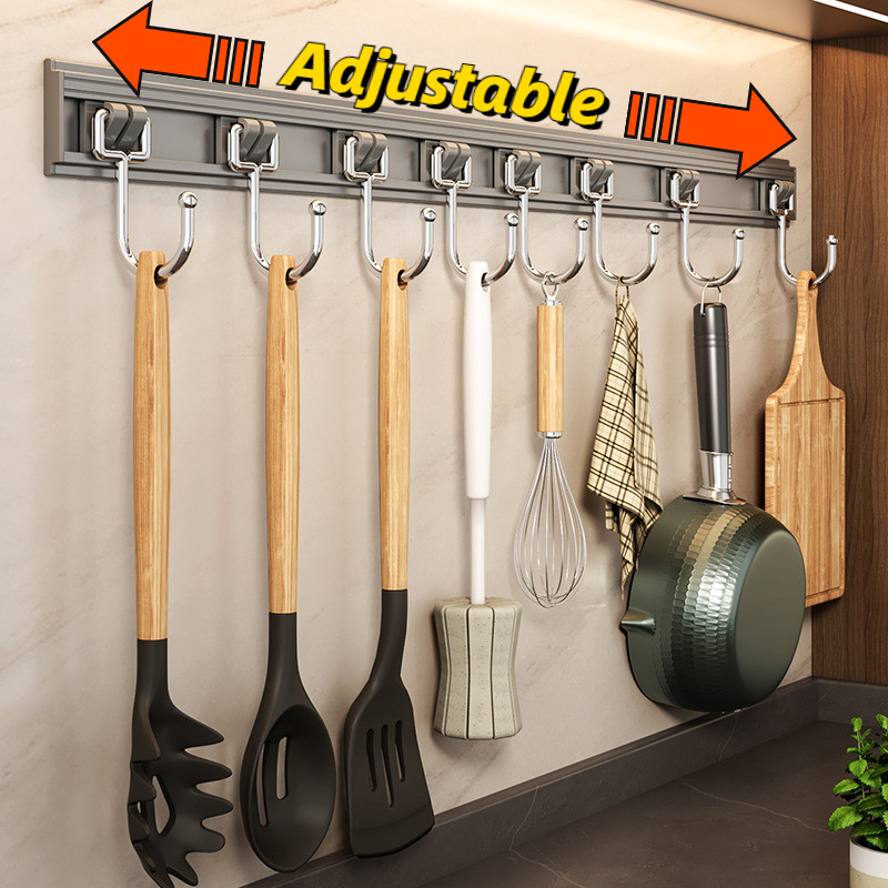 Wall Mounted Adjustable Hooks, No Drill Aluminium Door Clothes Hook ...
