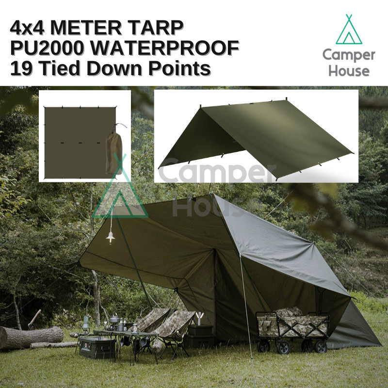 4x4 meter Tarp Flysheet Black Vinyl Coated DD Tarp Inspired 19 Tiedown ...