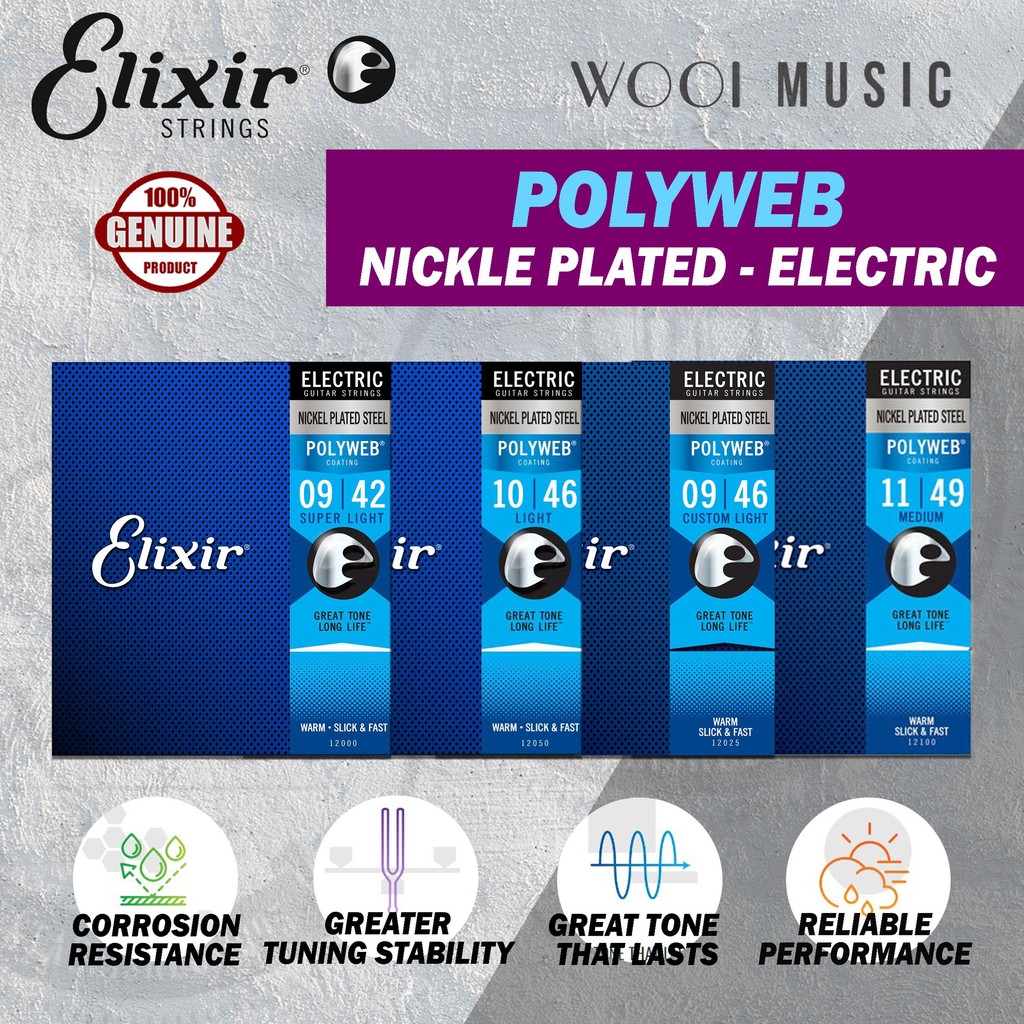 Elixir Polyweb Nickel Plated Electric Guitar Strings - 12000,12050 ...
