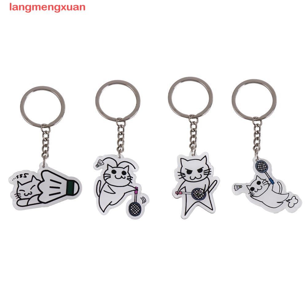 LANGMENGXUAN Badminton Keychain, Double Sided Cat Play Badminton ...