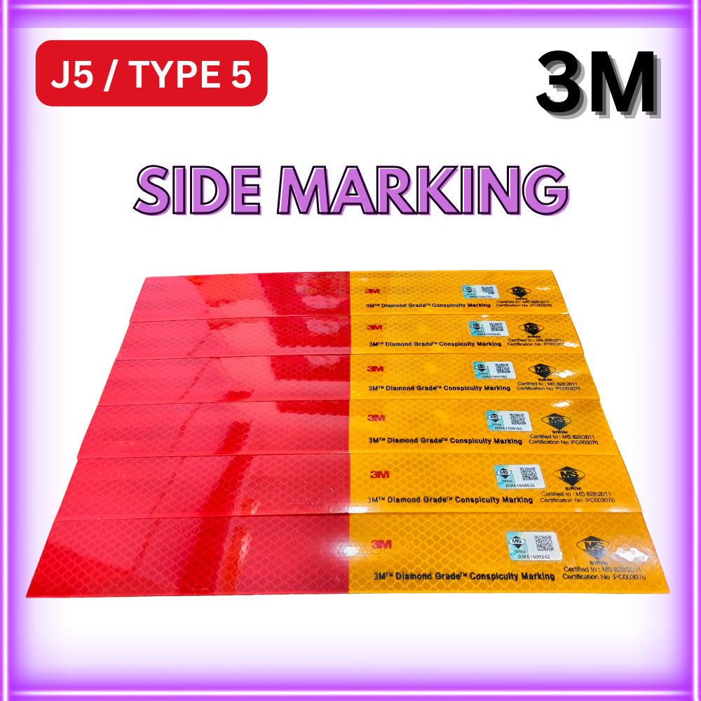 (6 PCS 1 SET) Side Marking 3M Reflector Sticker TYPE 5 / J5 With Sirim ...