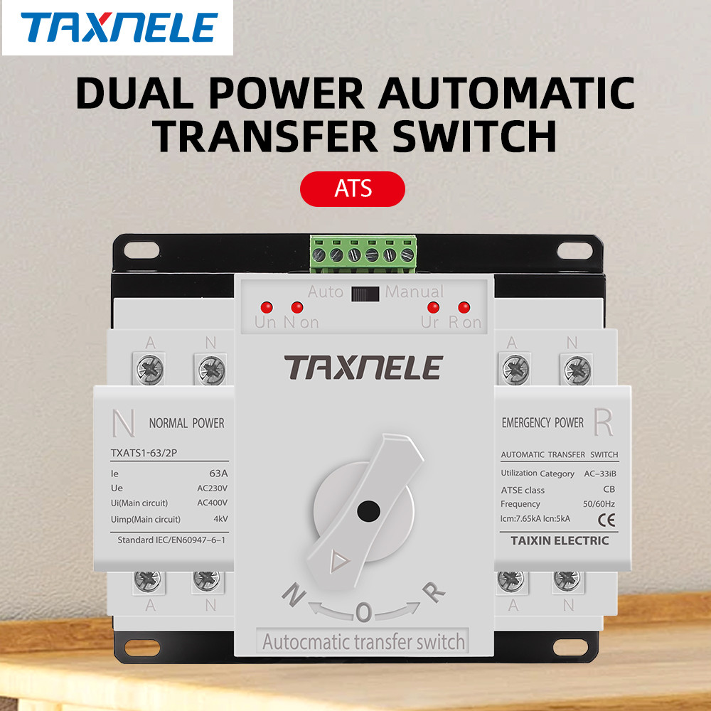 ATS 2P 63A Dual Power Automatic Transfer Switch AC230V MCB Auto ...
