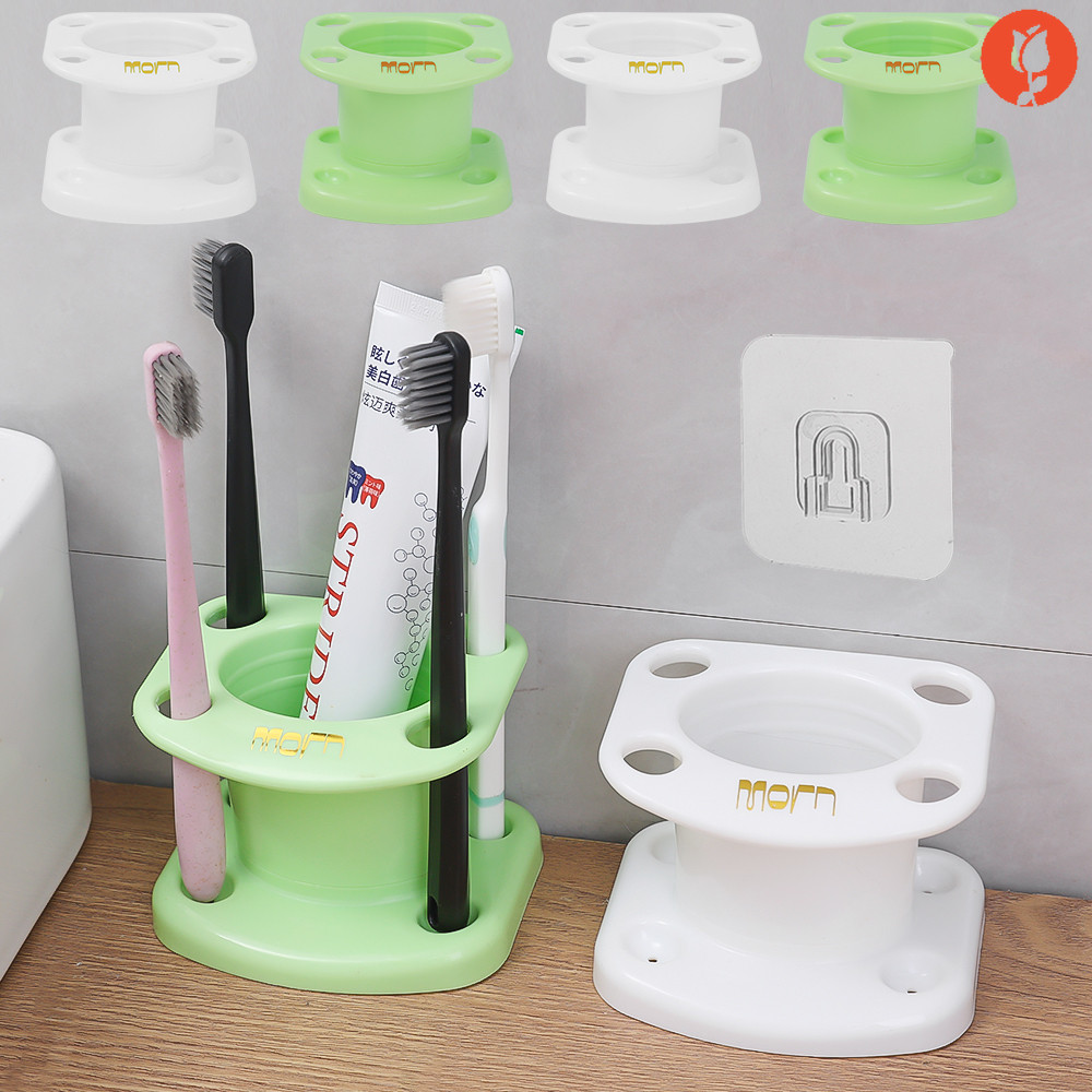 Toothbrush Stand Wall Mounted Bathroom No Drilling Toothpaste Holder ...