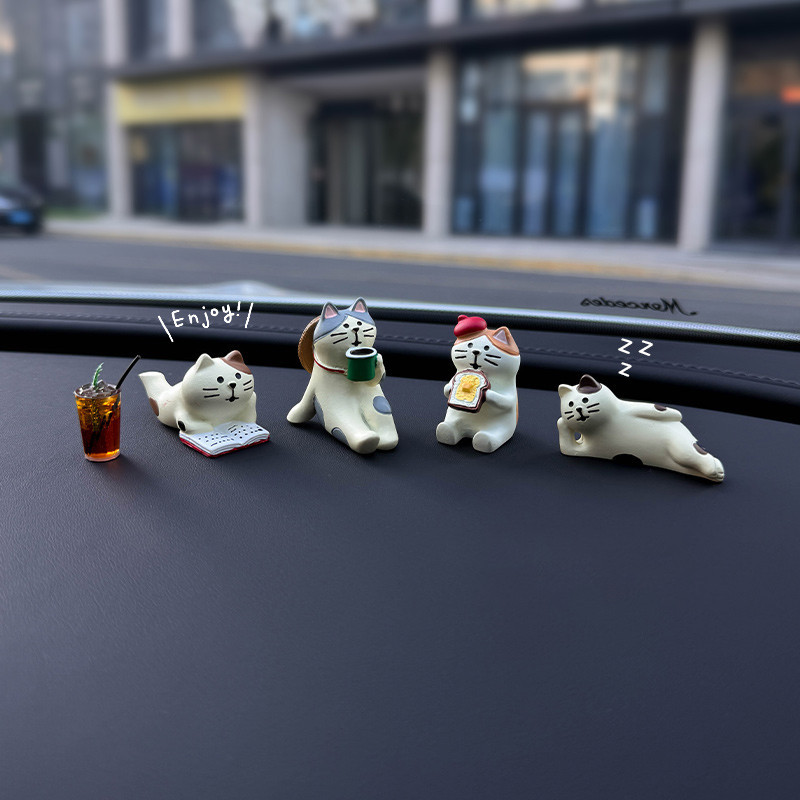 Cute Car Interior Decoration Ornaments Mini Cat Action Figure Auto ...