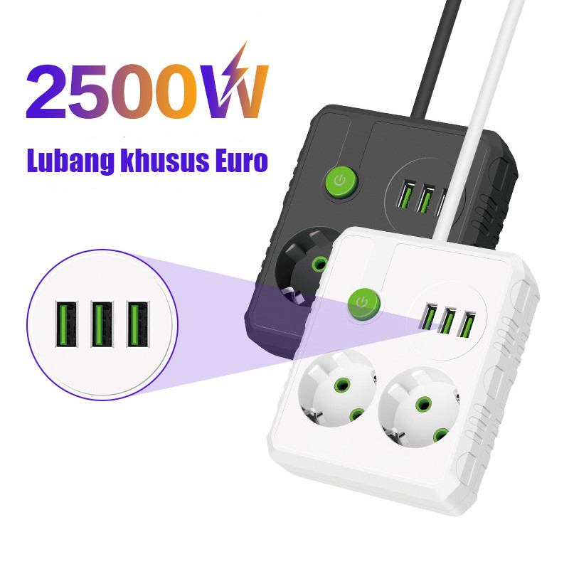 2500w USB Socket Multi-Purpose Cable 2 Meters / Power Socket 3 USB + 6 ...