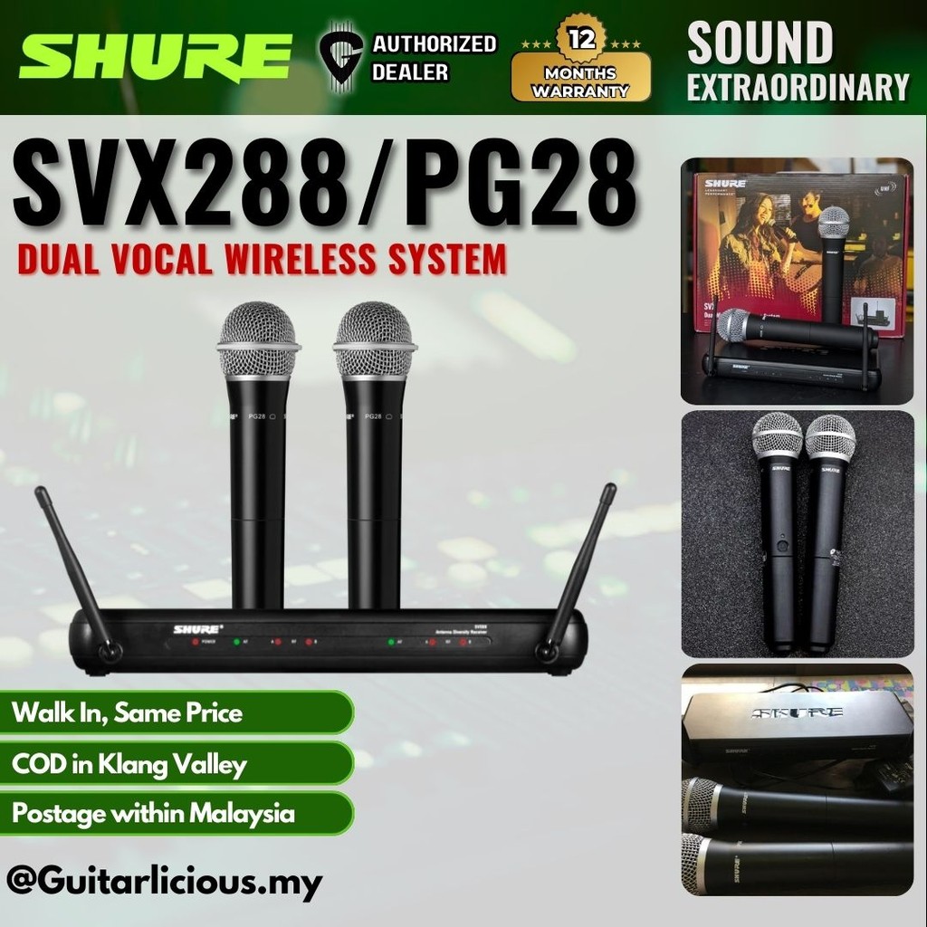 Shure SVX288/PG28 Dual Handheld Wireless Microphone System, SVX88 Dual ...