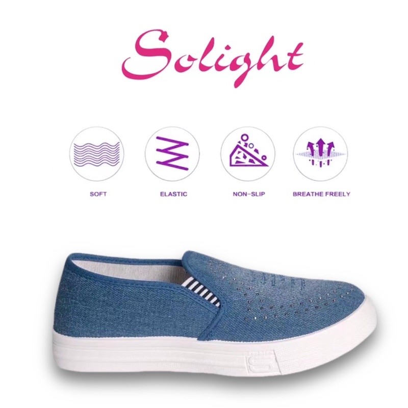 JY6 Solight Ladies 08D3356-Denim Design Plimsolls Sneakers (Light Blue ...