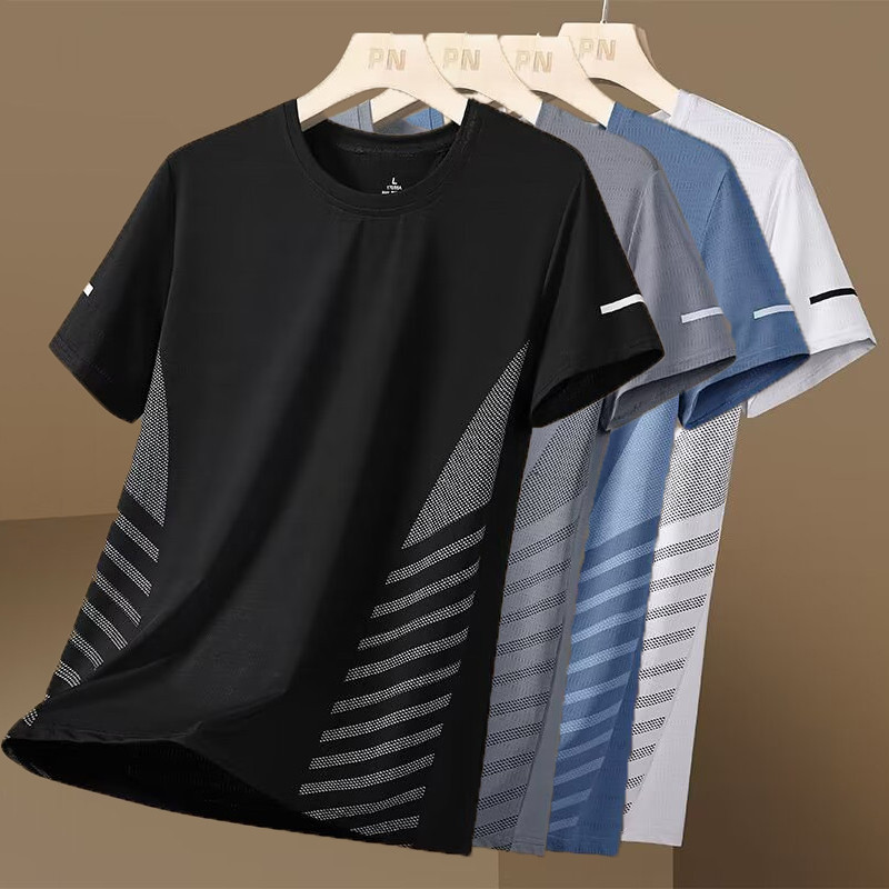 Ice Silk Men's Dri-fit Shirt Fashion Quick-Dry Solid Color Training ...