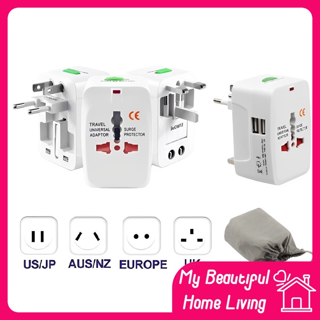 (FREE POUCH) MBHL Universal Travel Adapter Plug Socket CN/EU/UK China Converter 2 USB Ada ...