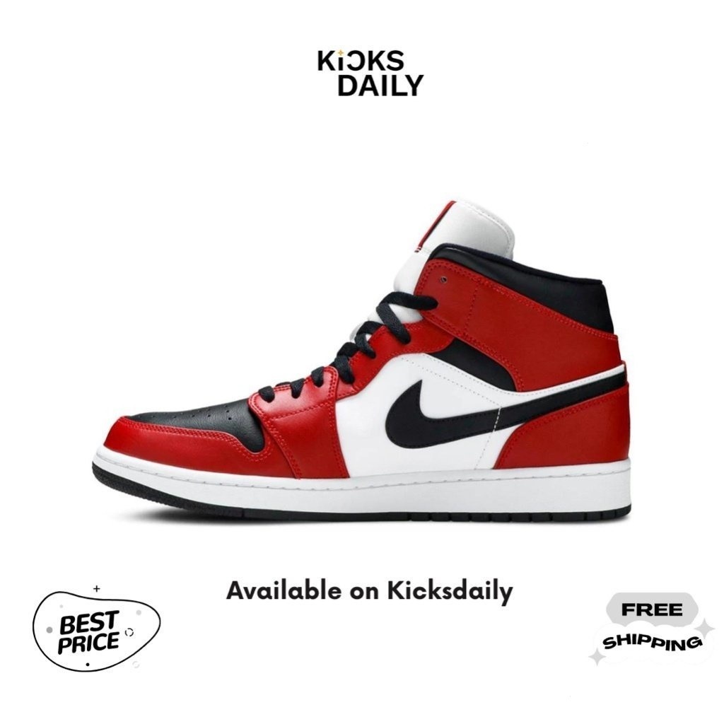 Nike Air Jordan 1 Mid Chicago Red Black Toe Sneakers 100% Original ...