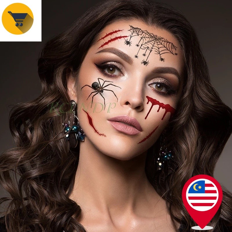 MK2 Halloween Fake Tattoo Face Sticker /Spider Web Scar Tattoo Face ...