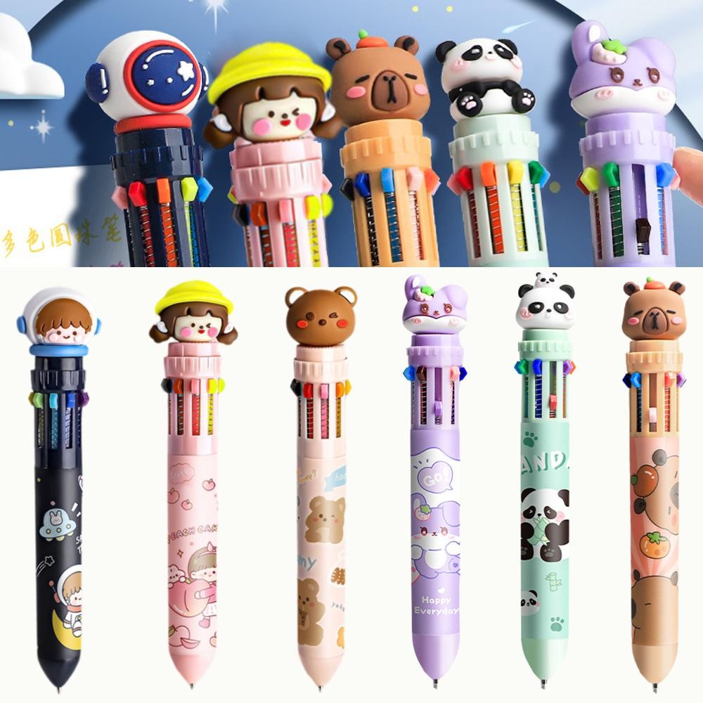Cute Ballpoint Pen Press Cartoon Panda Multicolor 10 Colors Stationery ...