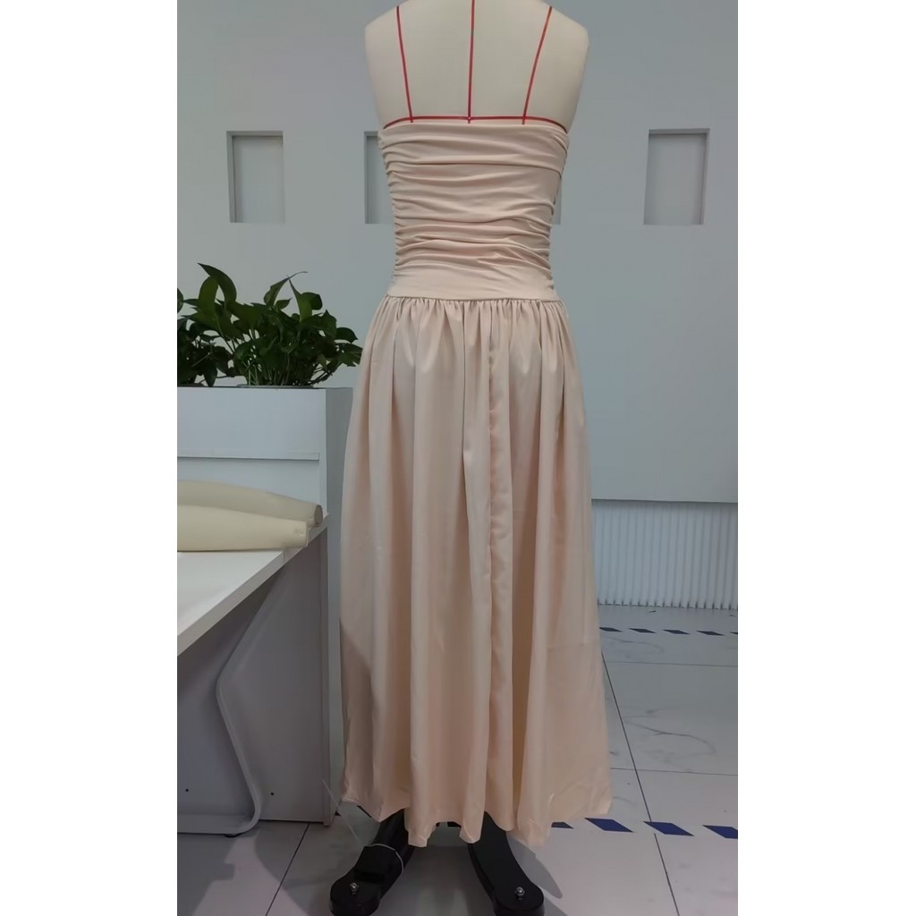 []-Women Tube Dress Ruched Boat Neck Backless Sleeveless Strapless ...