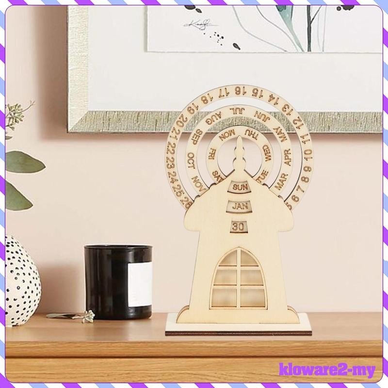 [KlowareafMY] Wooden Desk Calendar Turntable Ornament Rotating ...