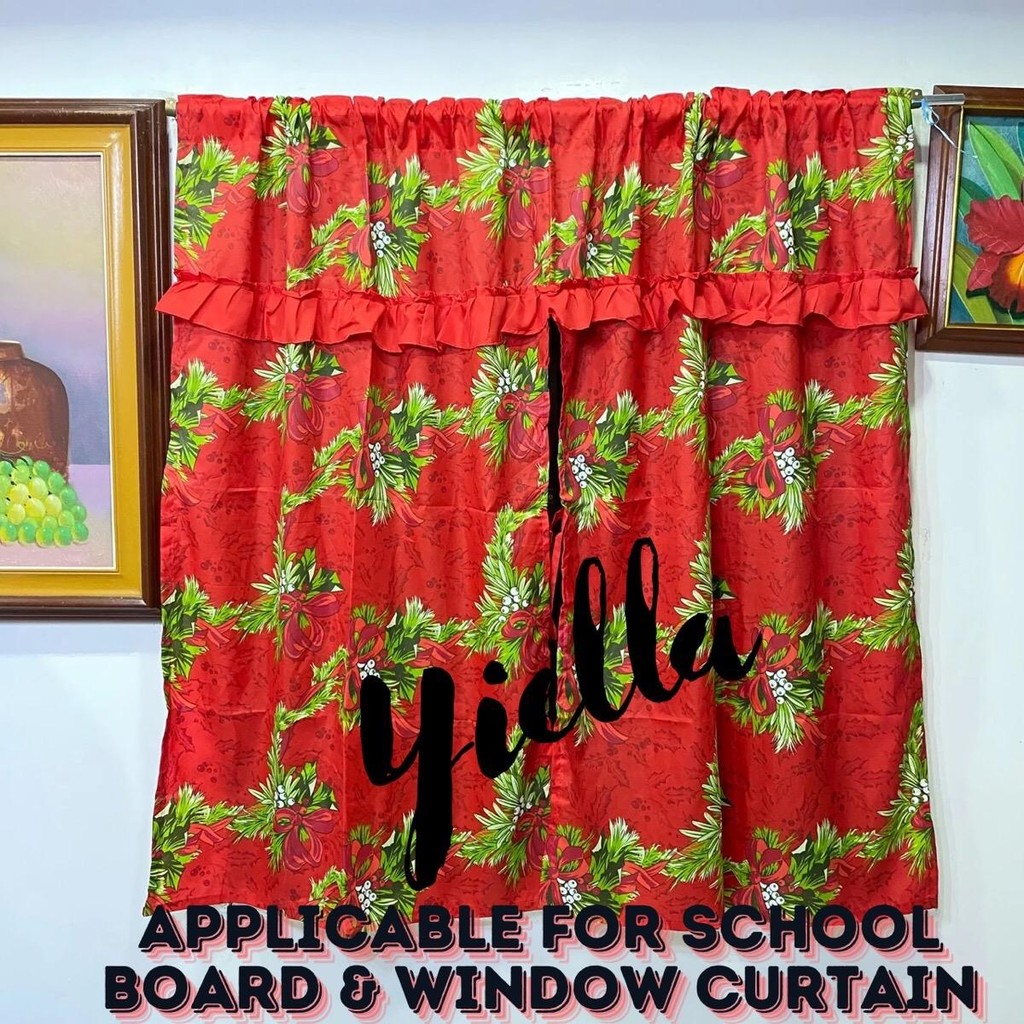 2 Flower Tie and 1 Biyak na Kurtina sa Bintana Pamasko (Red Ribbonet ...