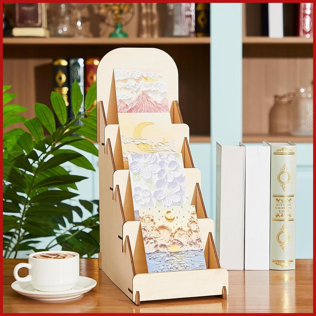 Greeting Card Rack 4 Tier Wooden Retail Display Stand Showcase ...