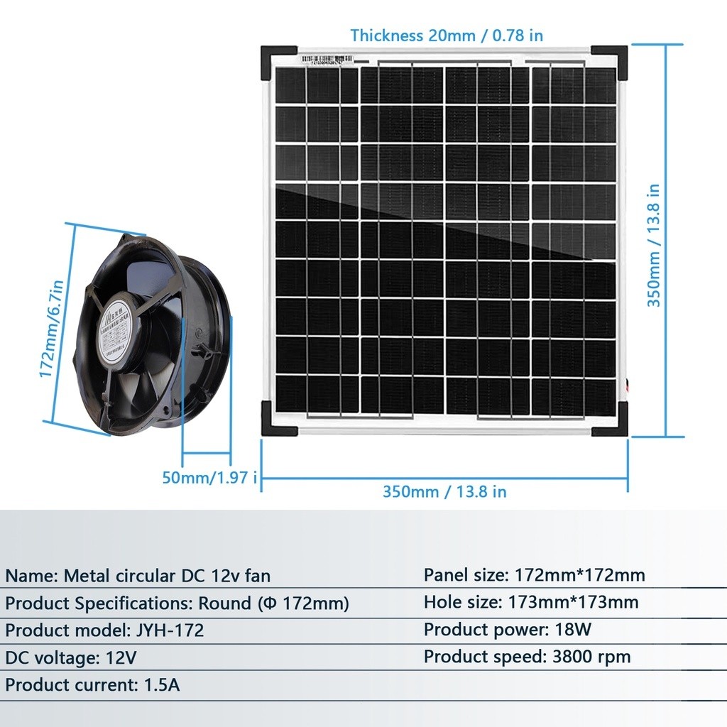 DC Solar Air Fan Mini Exhaust FanPowerful 18W 12V kipas suria untuk ...