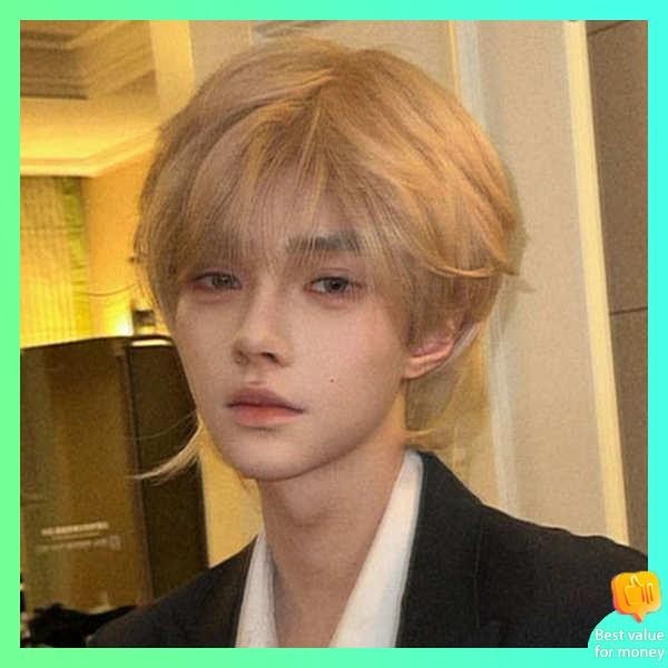 ☜วิกผมผู้ชาย wig วิกผม Rambut palsu lelaki putih berambut perang pendek ...